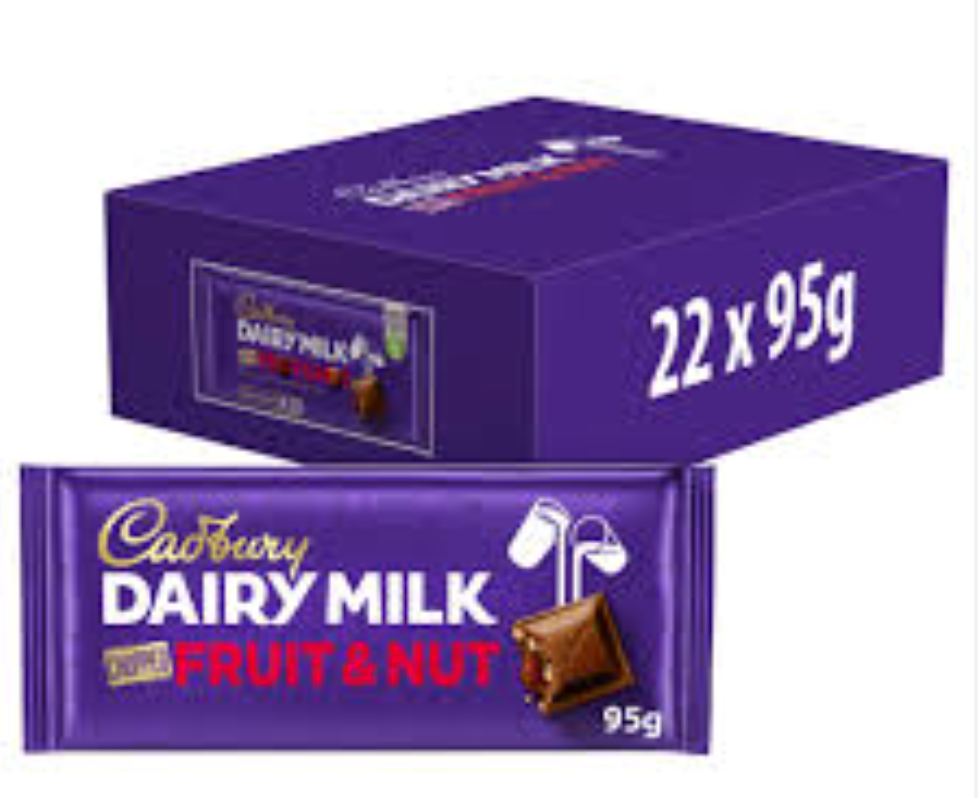 Cadbury Dairy Milk Fruit and Nut Chopped Chocolate Bar 95g – Achnacarry ...